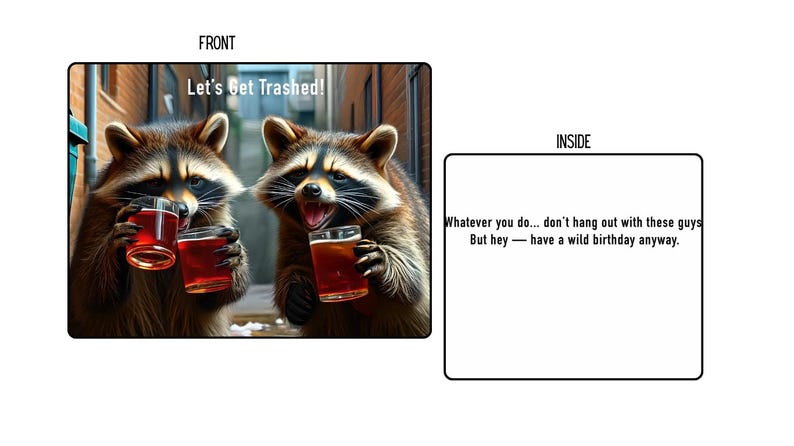 Funny Raccoon Birthday Card – “let’s Get Trashed!” – Wild Animal ...