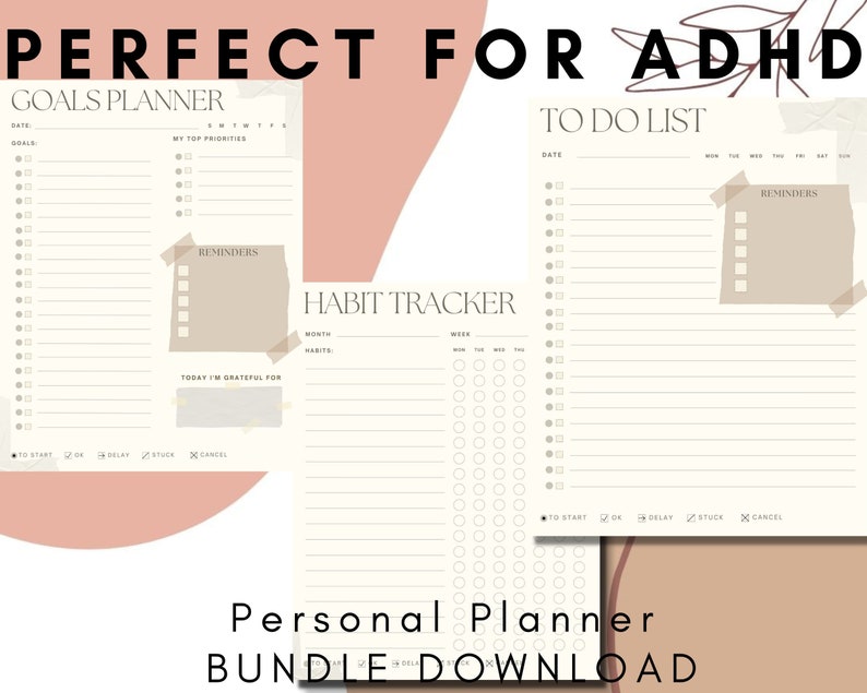 Printable Planner L Digital Personal ADHD Bundle L Daily, Weekly ...
