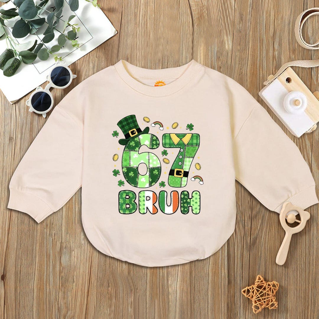 Bruh 67 Meme Six Seven Romper, Six Seven Leprechaun Meme, St Patricks ...