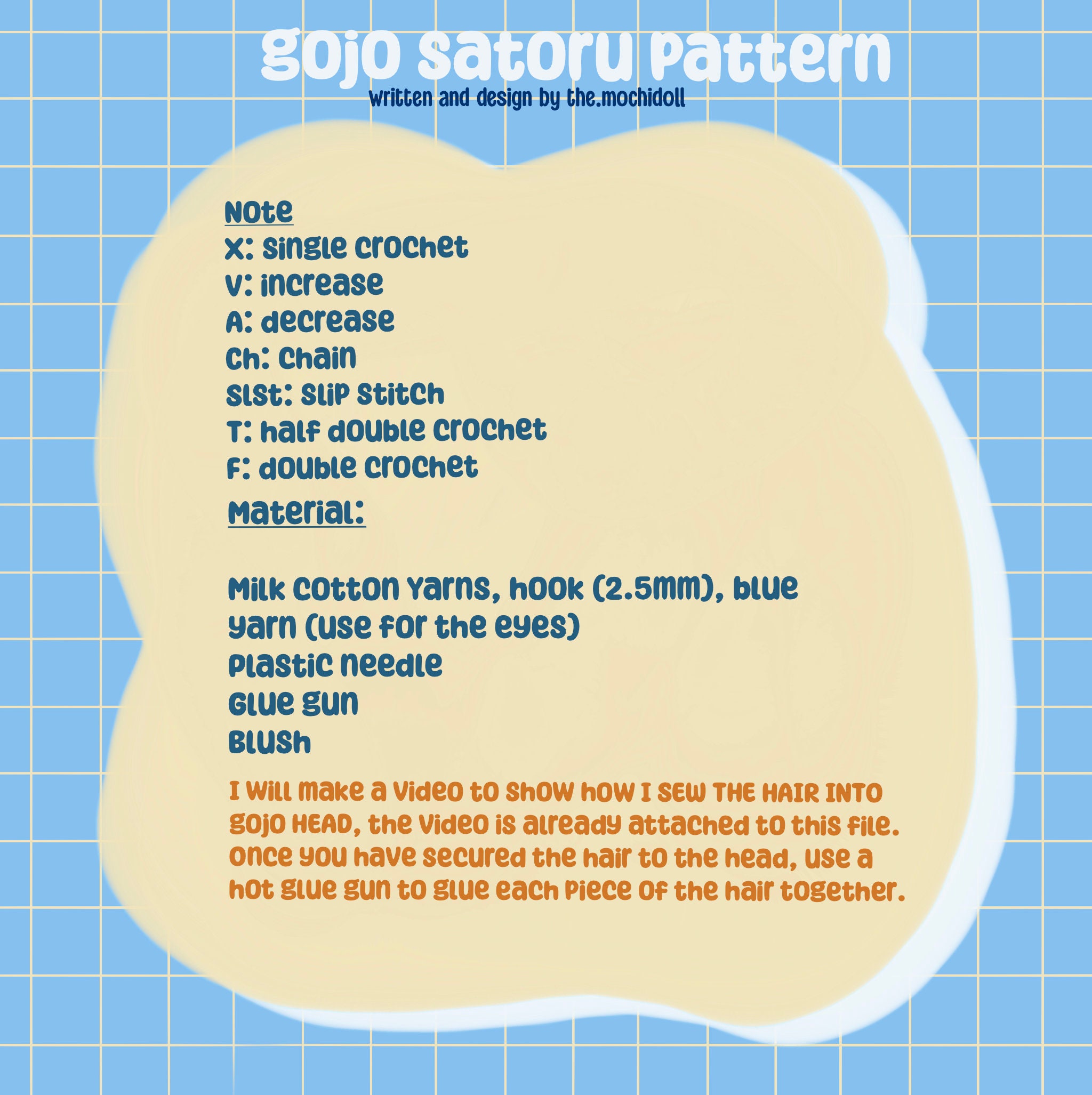 Gojo Satoru Crochet Mochi Doll Pattern Jujutsu Kaisen Crochet Anime ...