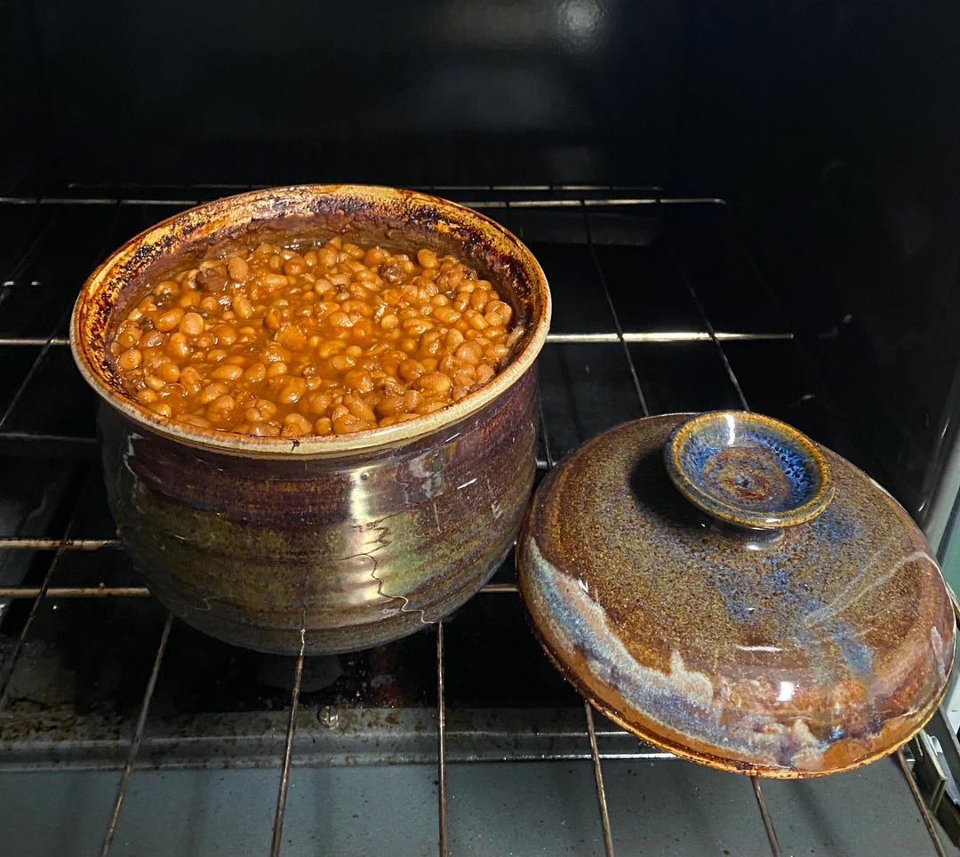 Ceramic Bean Pot, Handmade Pottery Lidded Crock, Stoneware Casserole ...