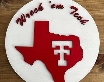 Texas Tech Front Door Decor Wreck 'em Sign Texas Raiders Wreath Welcome ...