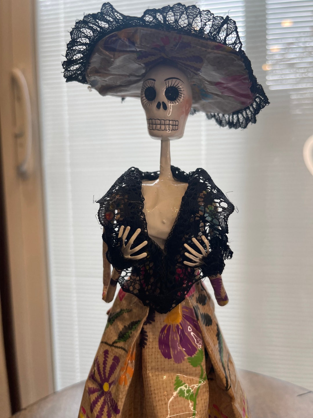 Catrina Encantada in Beige Dress W Flowers in Mache Paper - Etsy