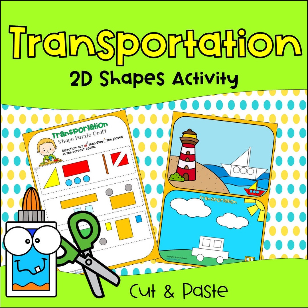 2D Shapes Cut and Paste Puzzles and Playdough Activities Transportation ...