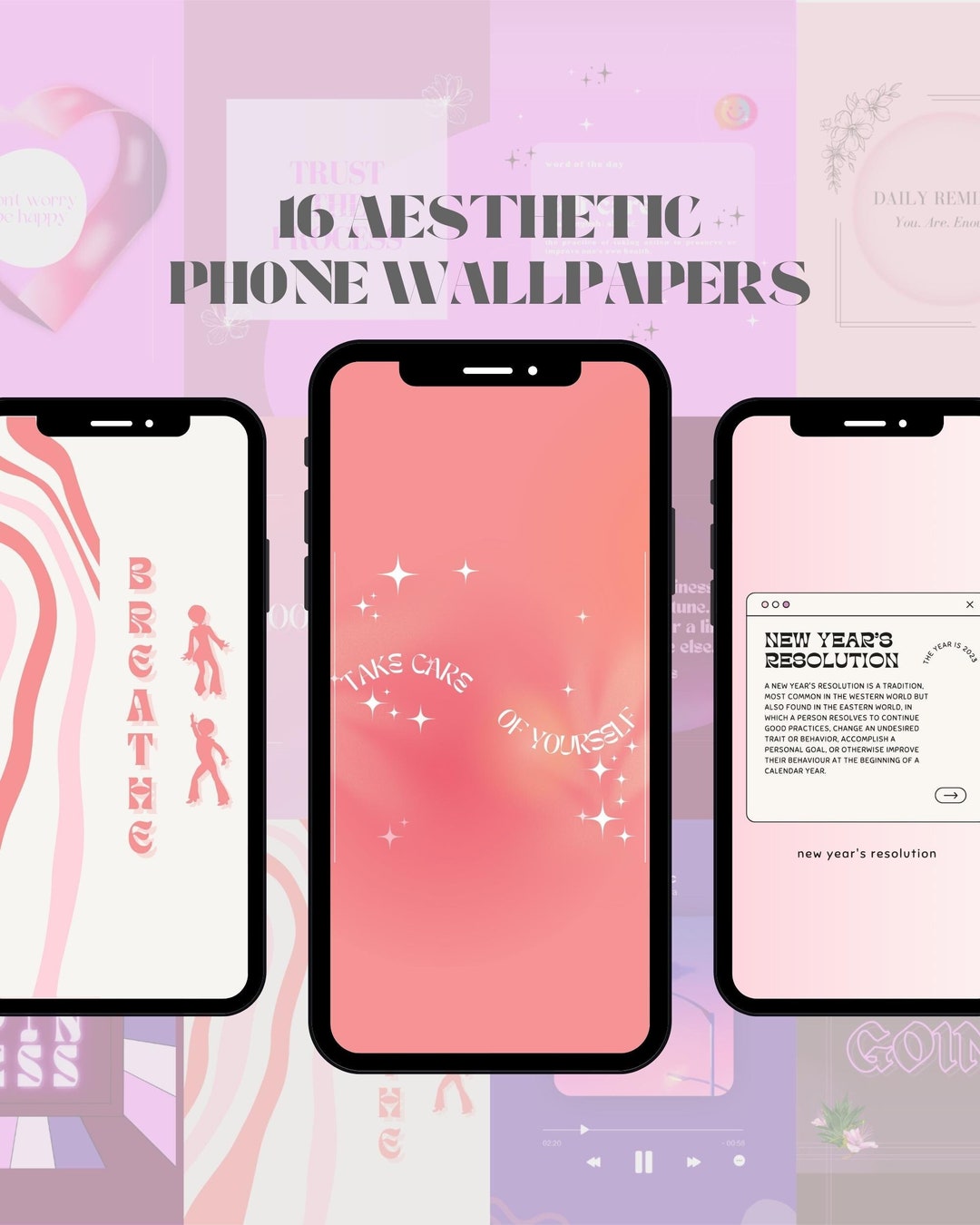 16pcs Aesthetic PHONE WALLPAPERS | Customisable on Canva | Social Media ...