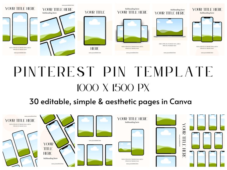 30 Pages Pinterest Pin Mockup Templates on Canva (1000x1500px) - Etsy