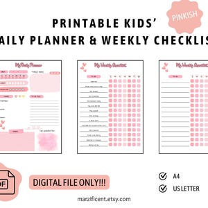 Kids Daily Planner and Weekly Checklist Printable (pinkish Theme) - Etsy