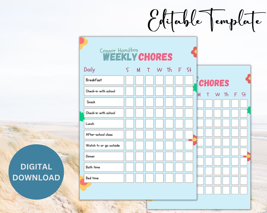 Minimalist Chore Charts Planner, Modern Weekly Chore Chart Printable ...