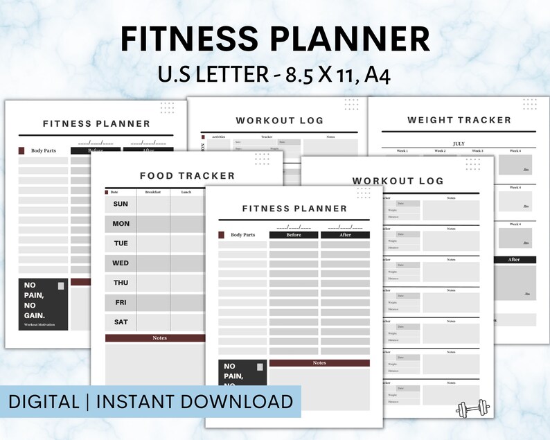 Fitness Printable Planner | Fitness Log Book | Digital Download ...