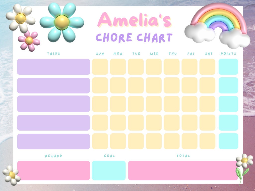 Editable Pastel Rainbow Kids Chore Chat, Chore Chart for Kids, Kids ...