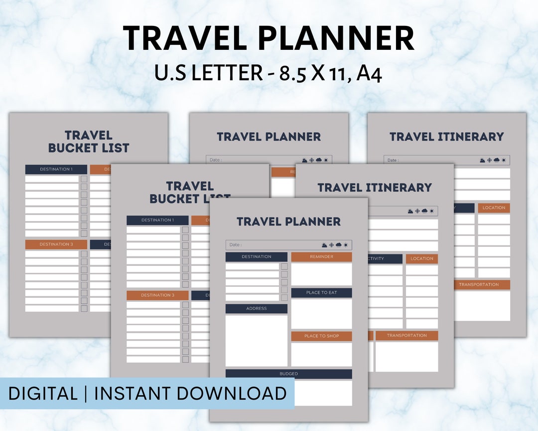 Travel Planner Printable, Travel Itinerary Template, Vacation Planner ...