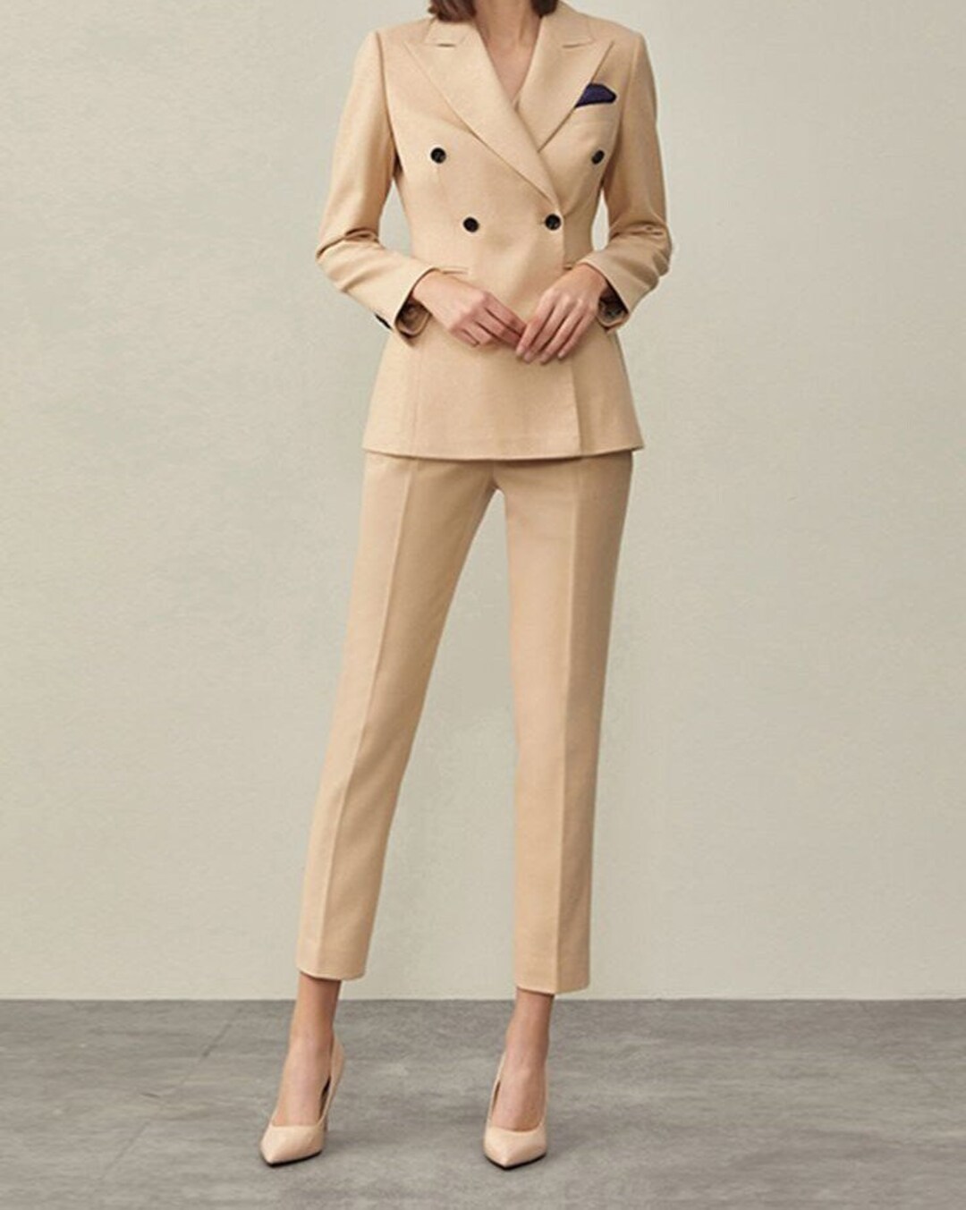 Women's 2-piece Beige Slim Fit Luxe Suit Perfect for Weddings, Parties ...