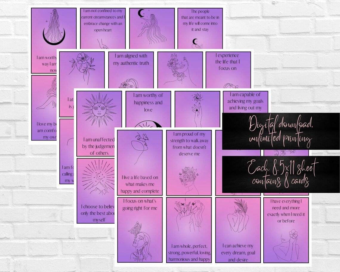 32 Purple Self Love Affirmation Cards Printable - Etsy