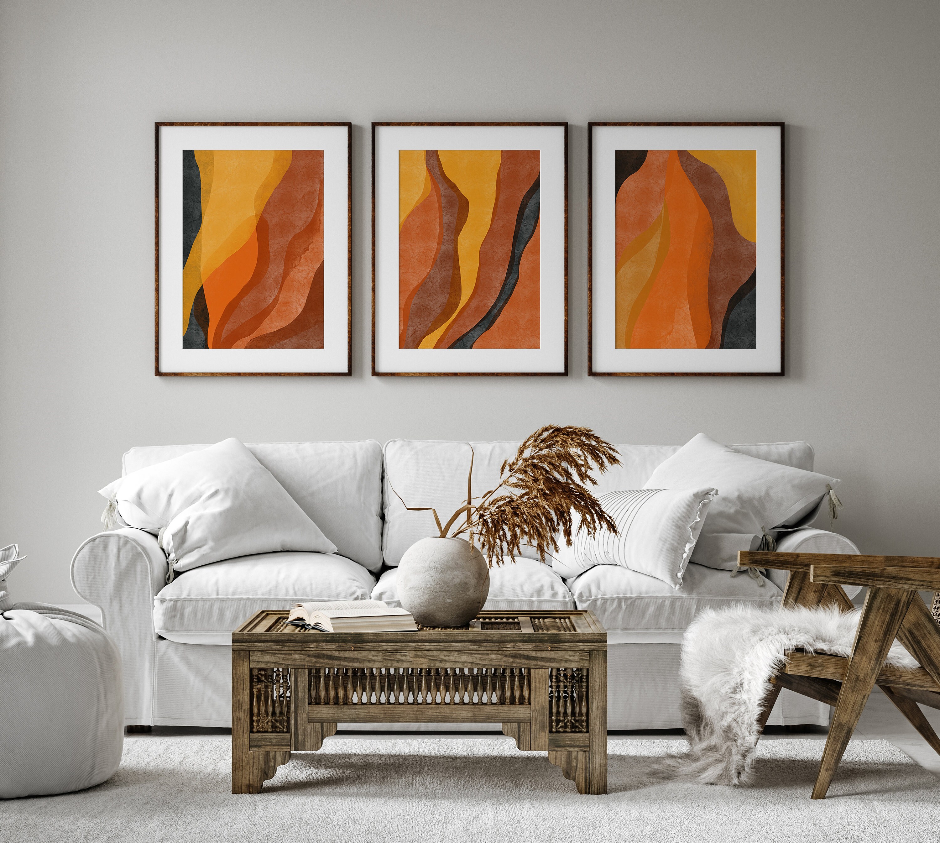 Burnt Orange Abstract Printable Wall Art Print Set of 3, Modern ...