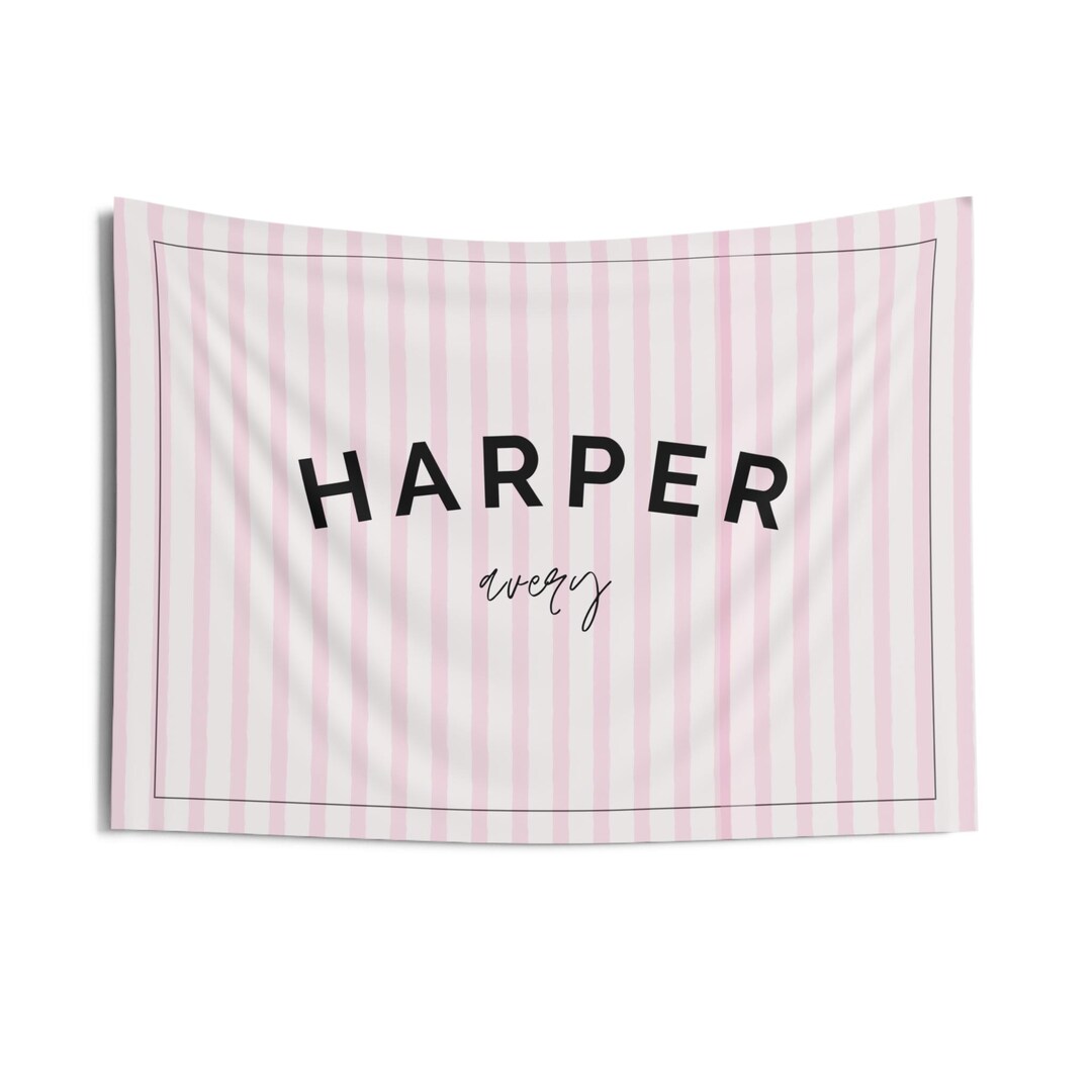 Personalized Pink Candy Stripe Name Wall Banner | Custom Name Sign ...