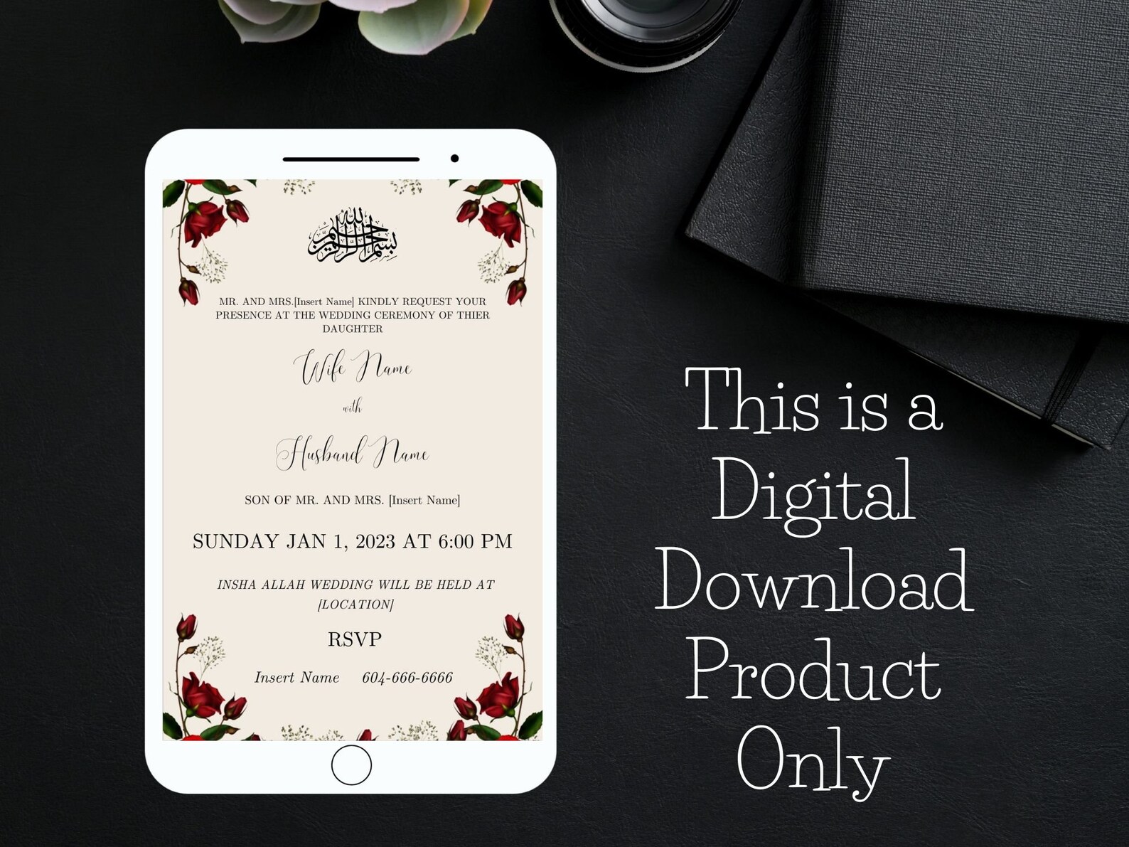 Floral Digital Muslim Wedding Invitation Template - Editable Electronic ...