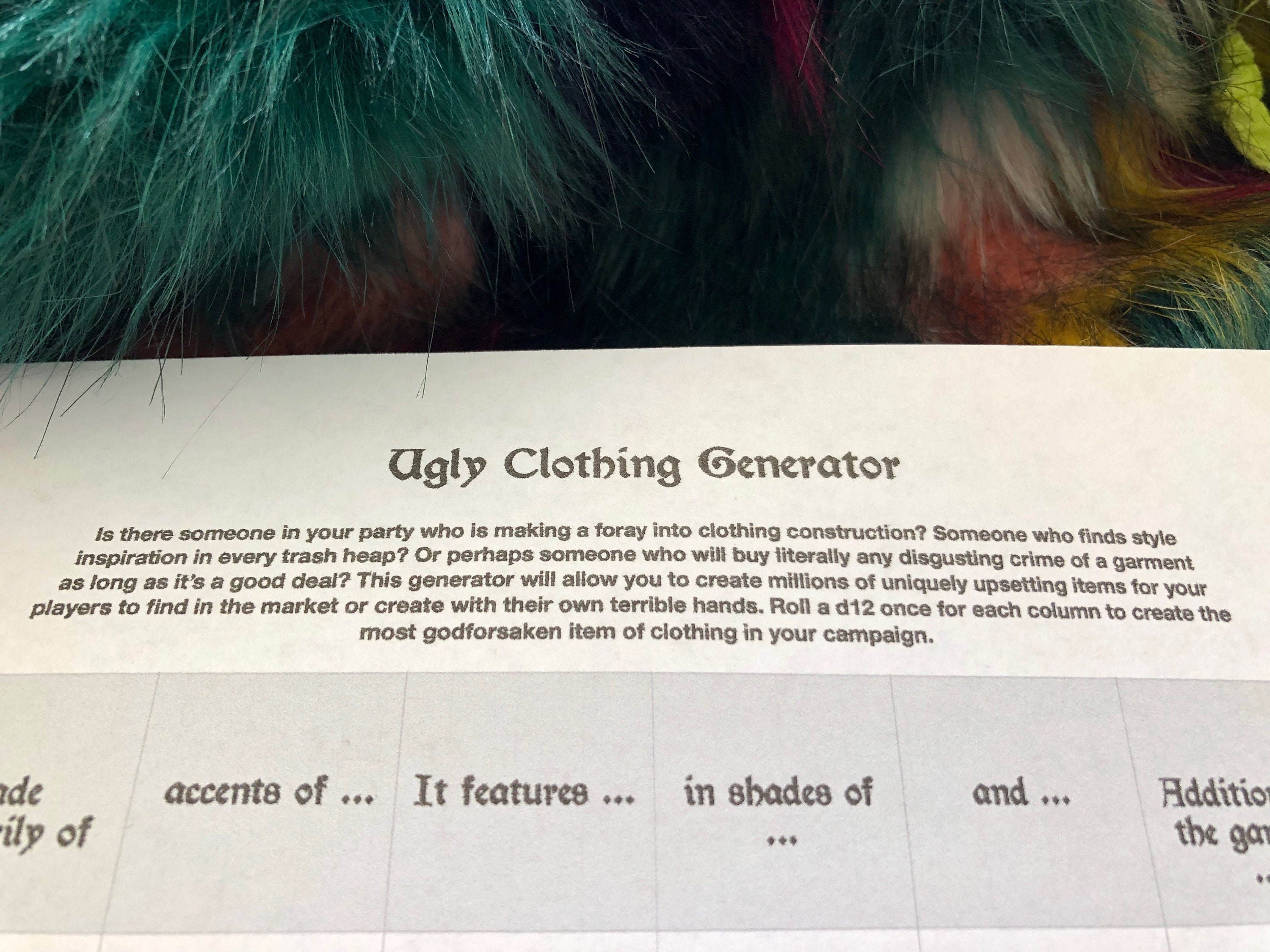 Ugly Clothing Generator Roll Chart/randomizer -- a D12-based Table to ...