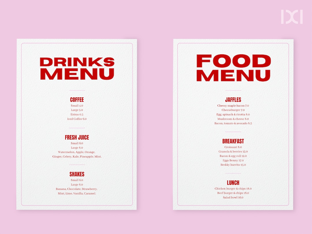 Modern Cafe Menu Template Bold Food Menu Drink Menu - Etsy UK