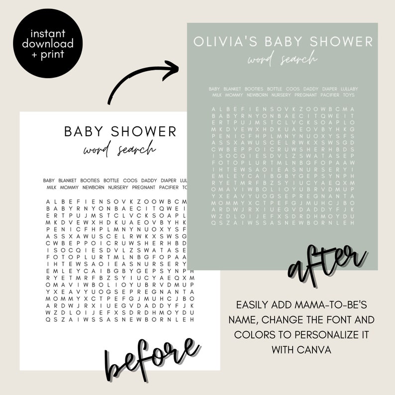 Baby Shower Word Search Printable Baby Shower Word Search - Etsy