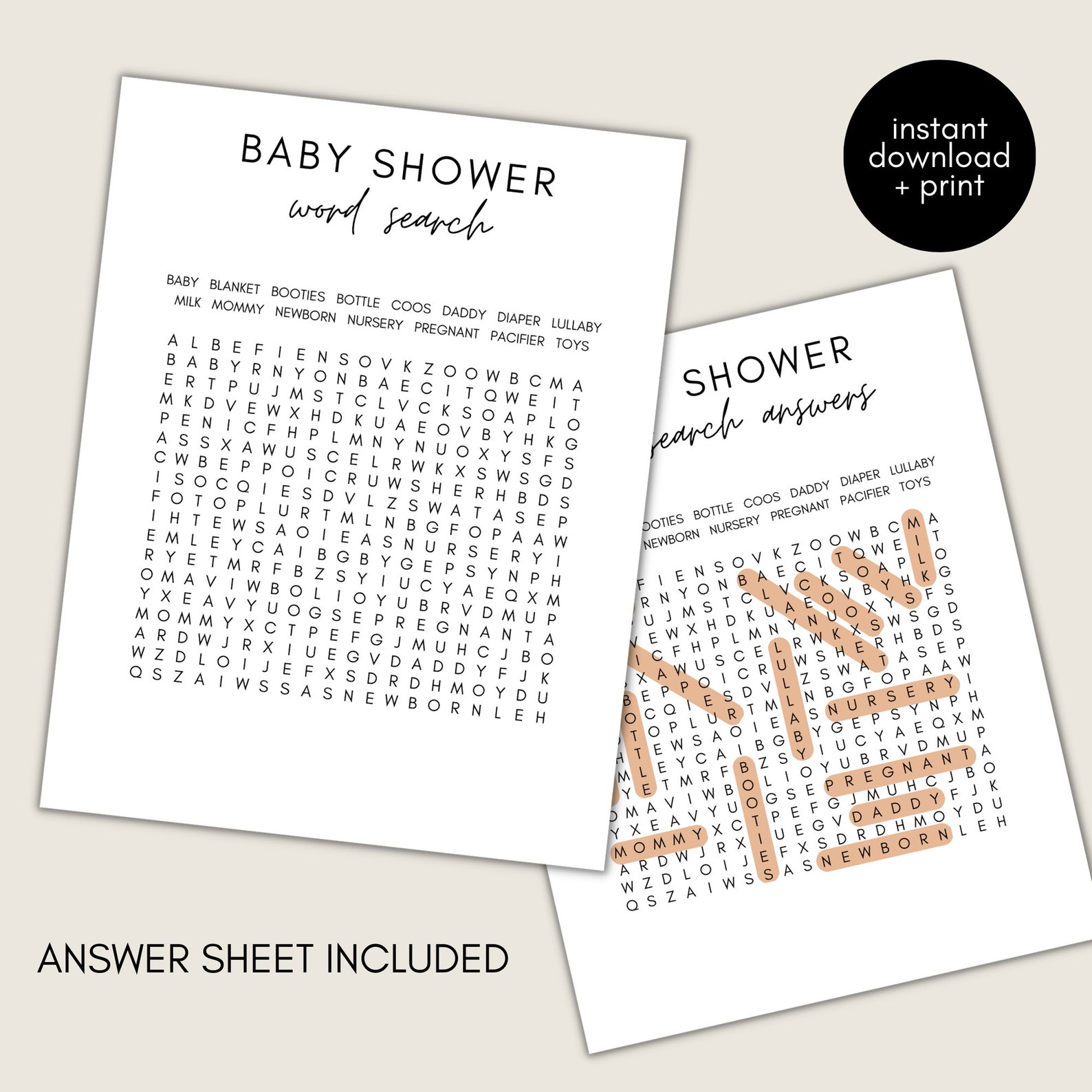 Baby Shower Word Search Printable Baby Shower Word Search - Etsy