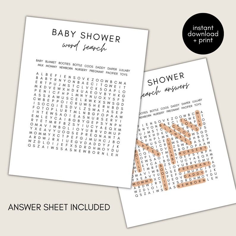 Baby Shower Word Search Printable Baby Shower Word Search - Etsy