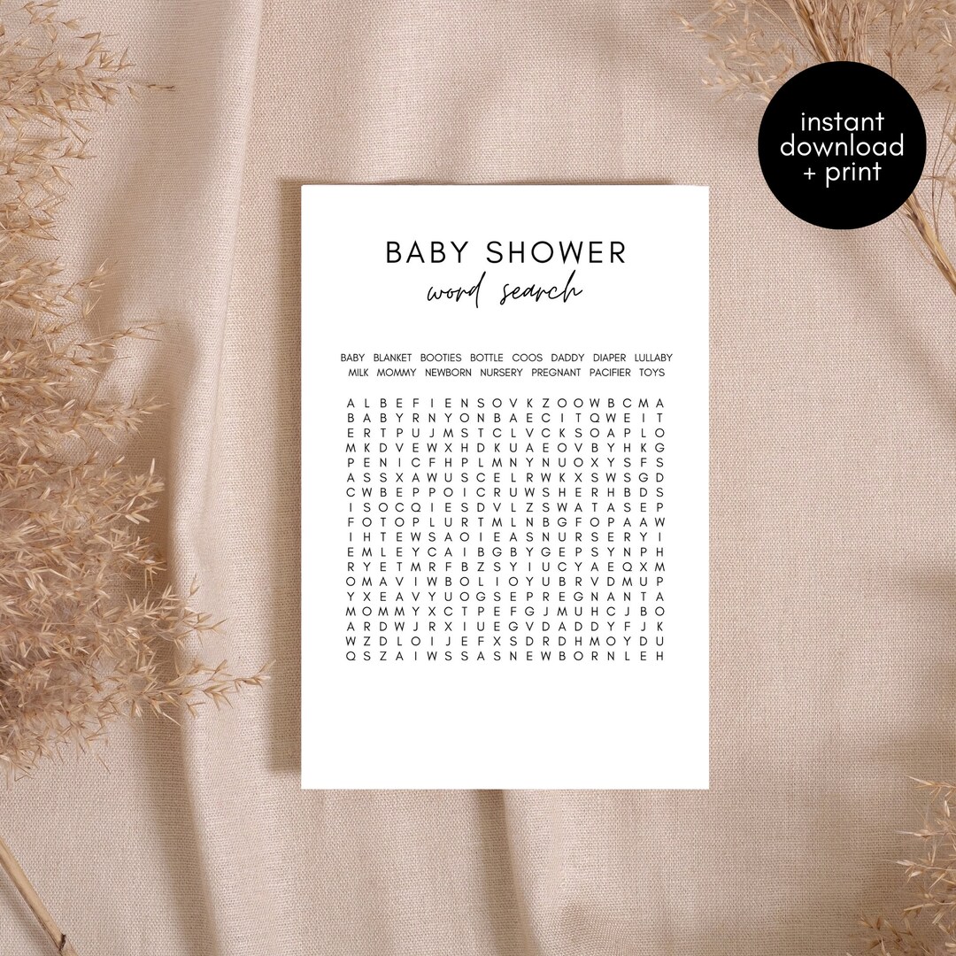 Baby Shower Word Search Printable Baby Shower Word Search - Etsy