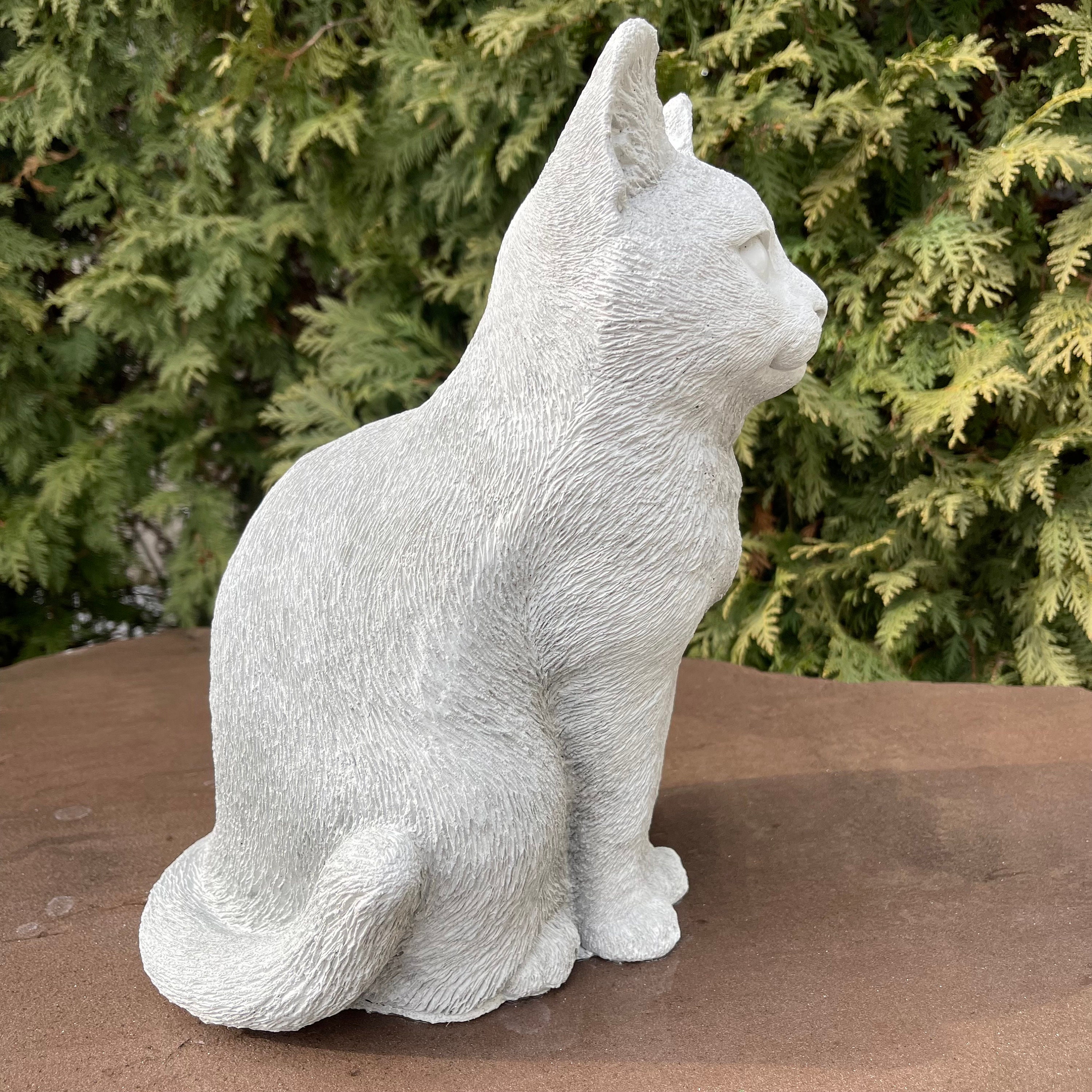 Concrete Sitting Cat Garden Statue 12 Inch Outdoor Memorial Sculpture ...