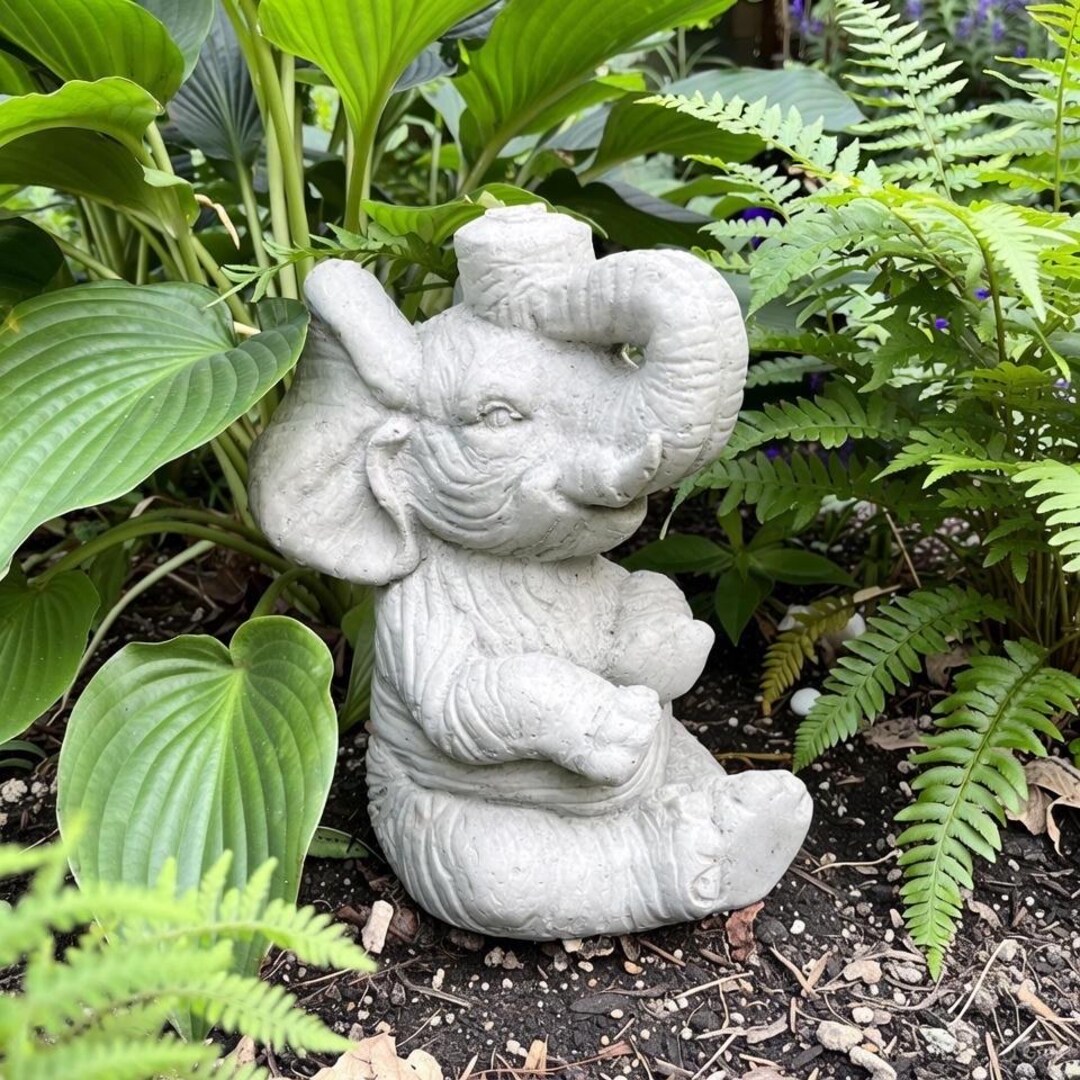 Concrete Elephant Fountain Top 10" Outdoor Garden Statue Water Feature ...
