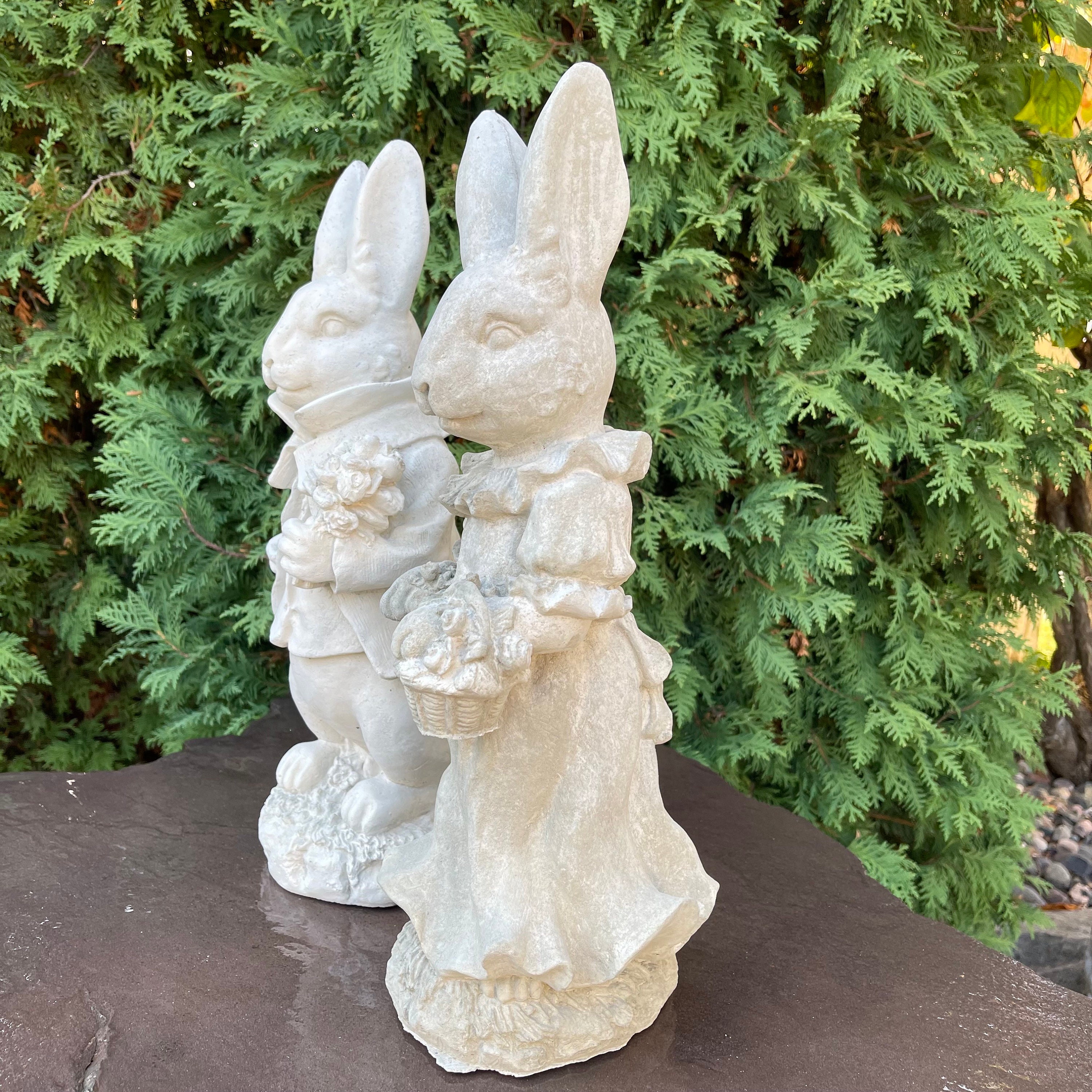 Large Lily Bobtail & Peter Rabbit Garden Statue Set 17" Beatrix Potter ...