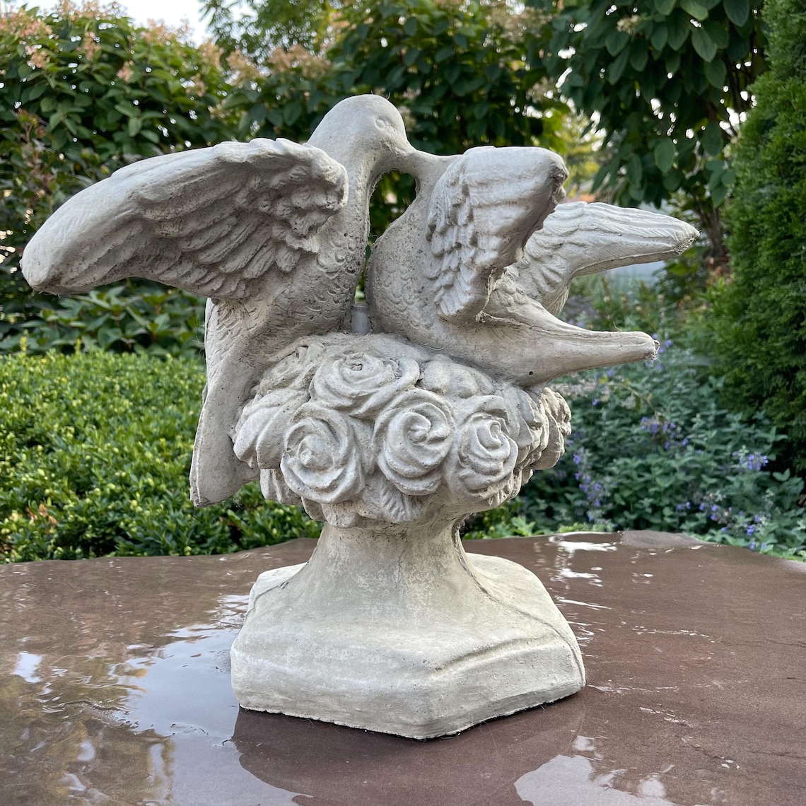 Kissing Doves Fountain Top 14" Concrete Bird Bath Spout Garden Statue ...