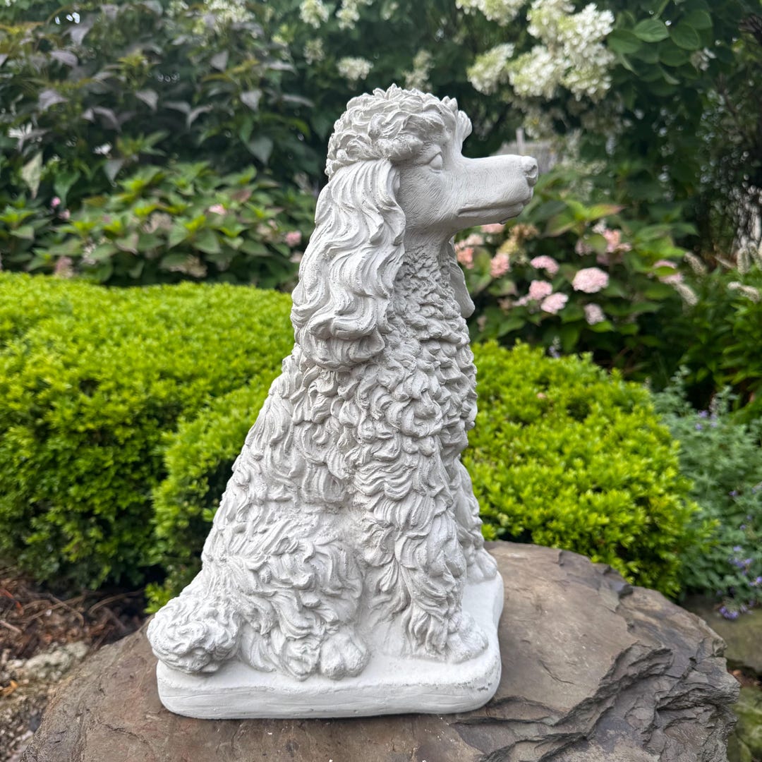 Concrete Poodle Garden Statue: 15" Handcrafted Dog Memorial Sculpture ...