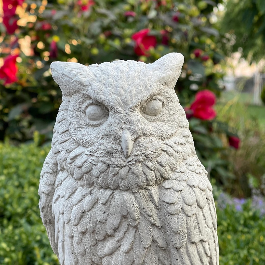 12 Cement Owl Garden Statue Outdoor Concrete Lawn Ornament Figurine ...