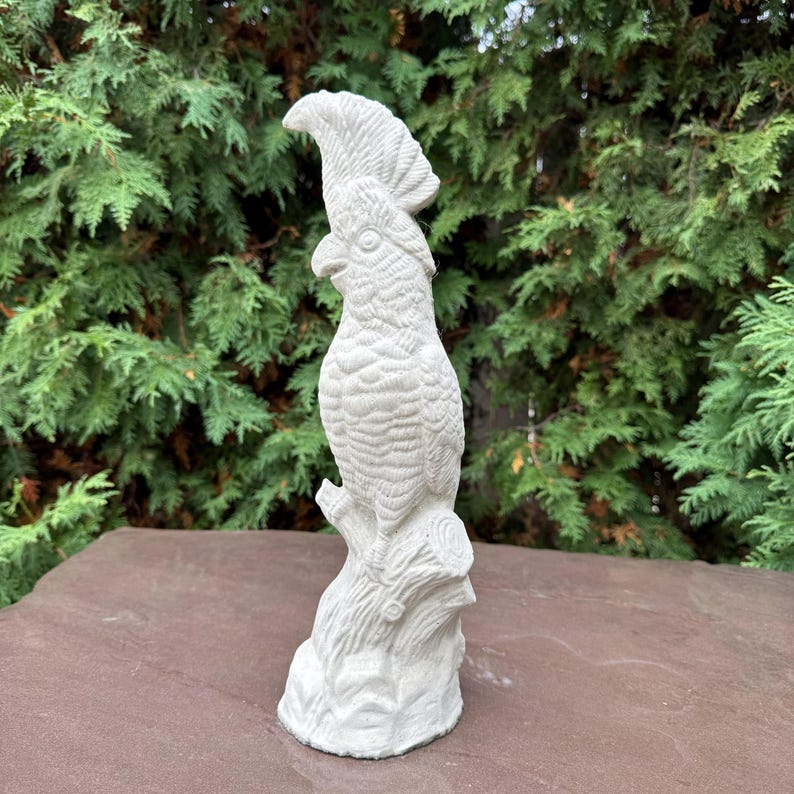 Cockatoo Bird Statue: 13 Inch Concrete Garden Sculpture Outdoor Parrot ...