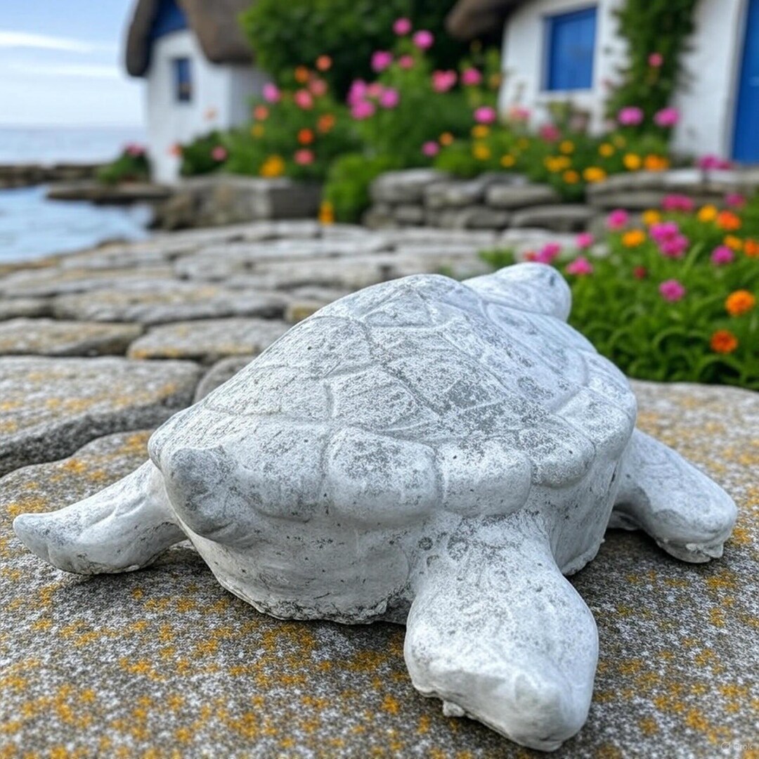 Concrete Sea Turtle Statue: 15" Large Outdoor Garden Sculpture ...
