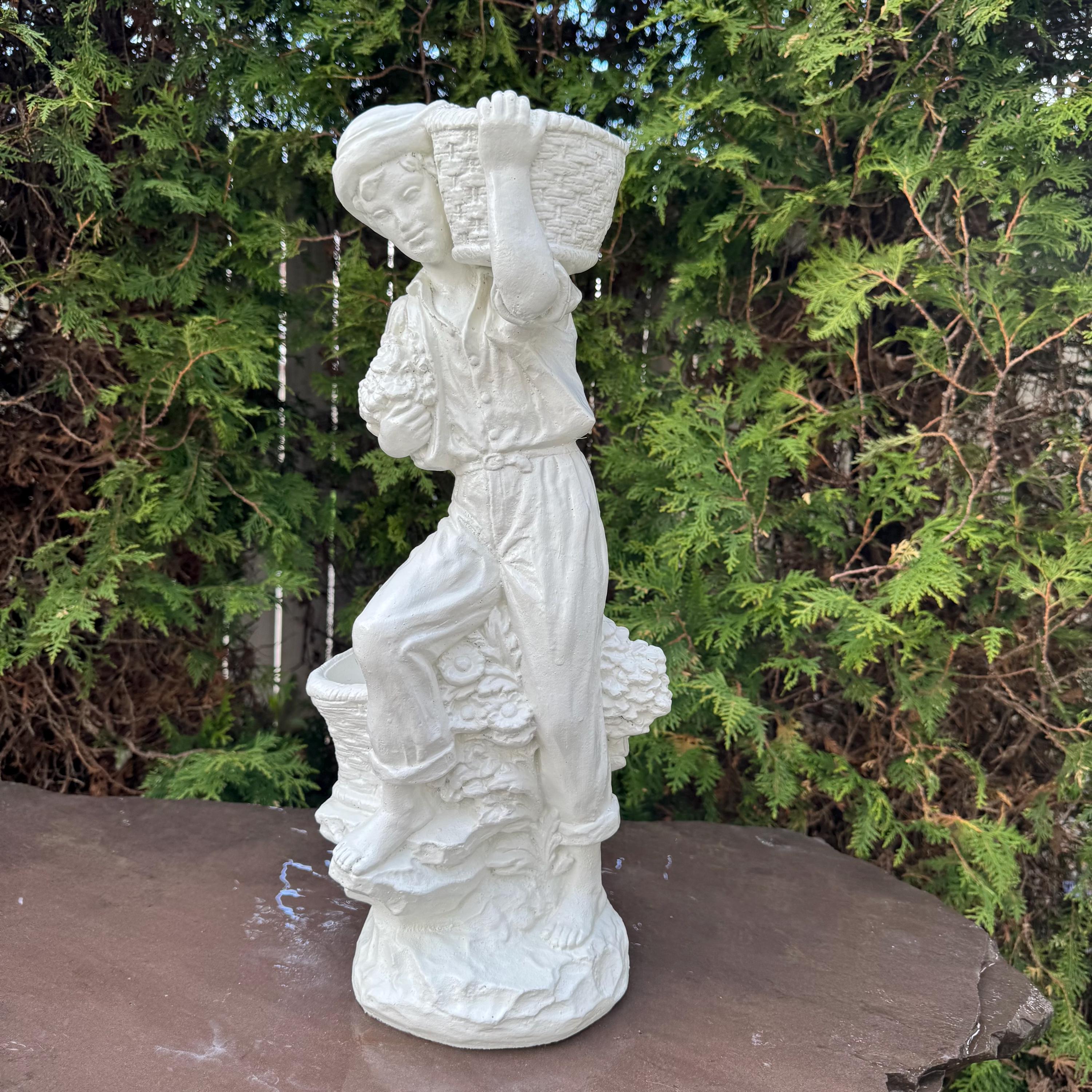 21" Italian Concrete Man Garden Statue: European Style Cement Lawn ...