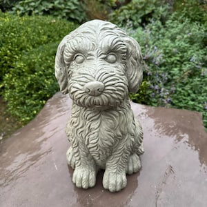 15” Large Cockapoo Garden Statue - Sitting Concrete Dog Decor, Memorial ...