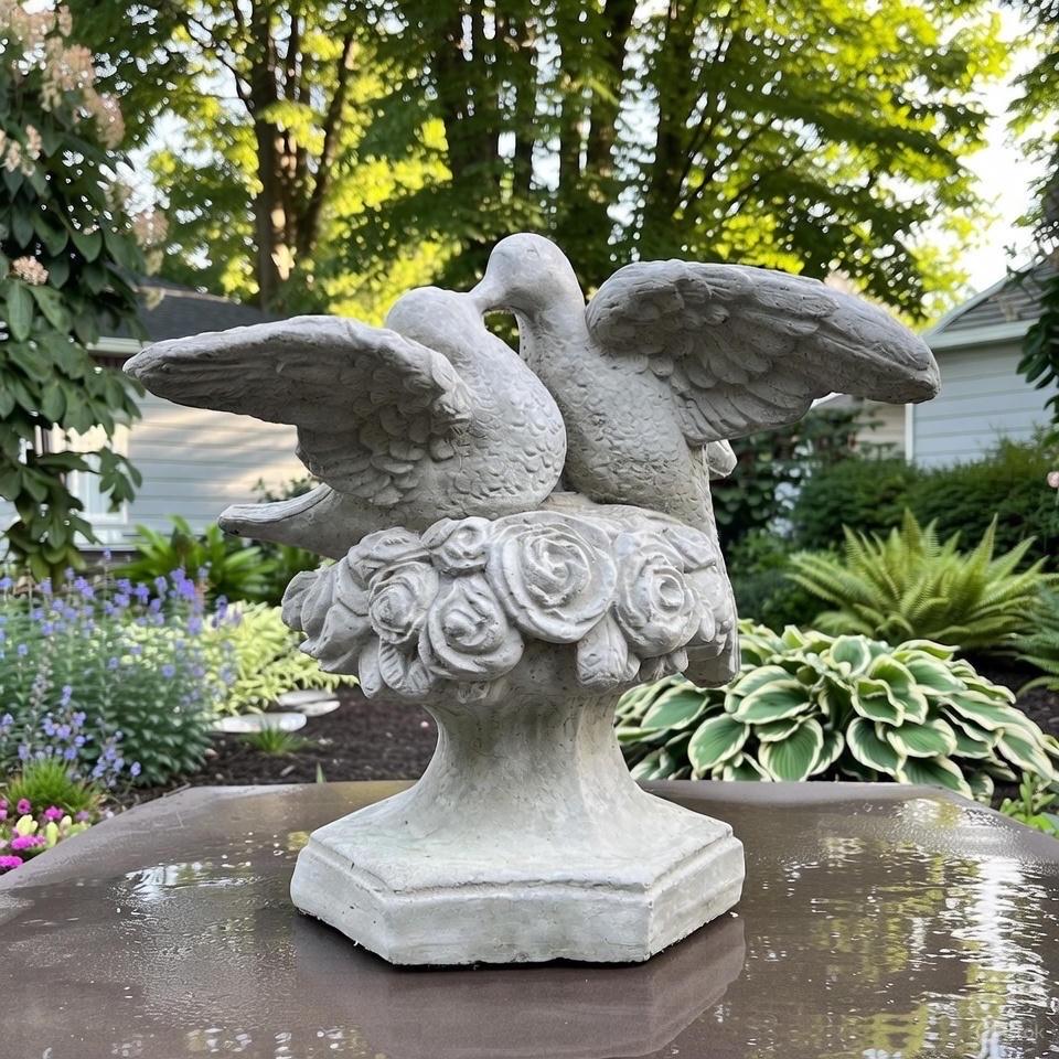 Kissing Doves Fountain Top 14" Concrete Bird Bath Spout Garden Statue ...
