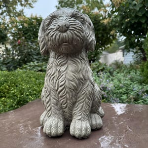 15” Large Cockapoo Garden Statue - Sitting Concrete Dog Decor, Memorial ...