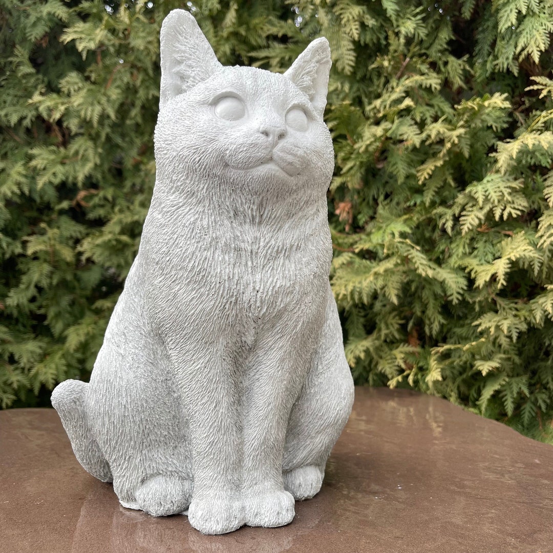 Concrete Sitting Cat Garden Statue 12 Inch Outdoor Memorial Sculpture ...