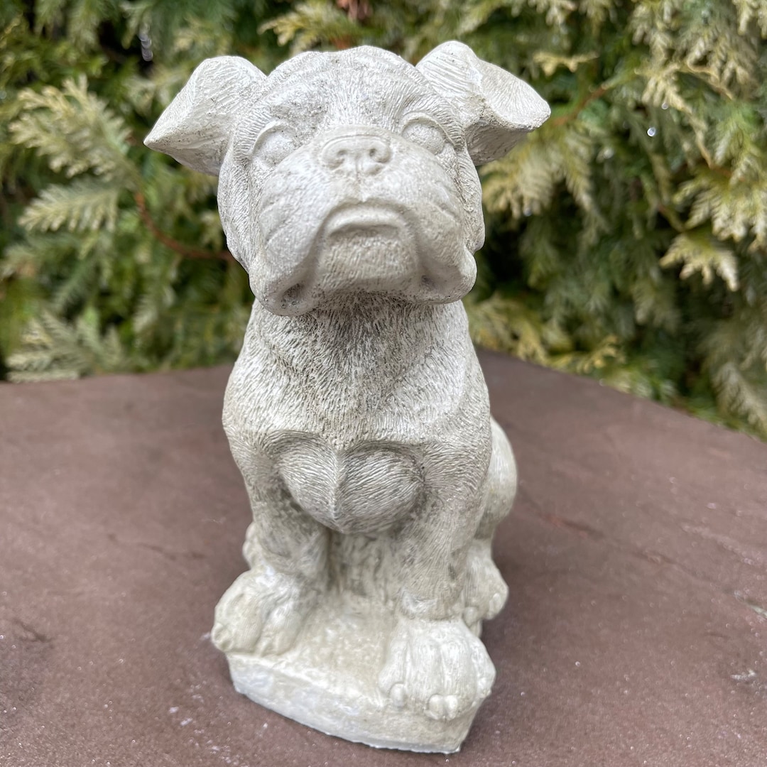 Concrete Boxer Dog Garden Statue Outdoor 7.5 Cement Lawn Ornament Stone ...
