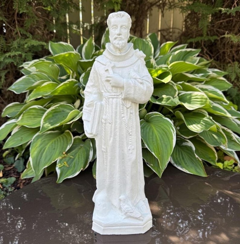 Concrete Saint Francis Statue 16 Inch Catholic Garden Sculpture Cross ...