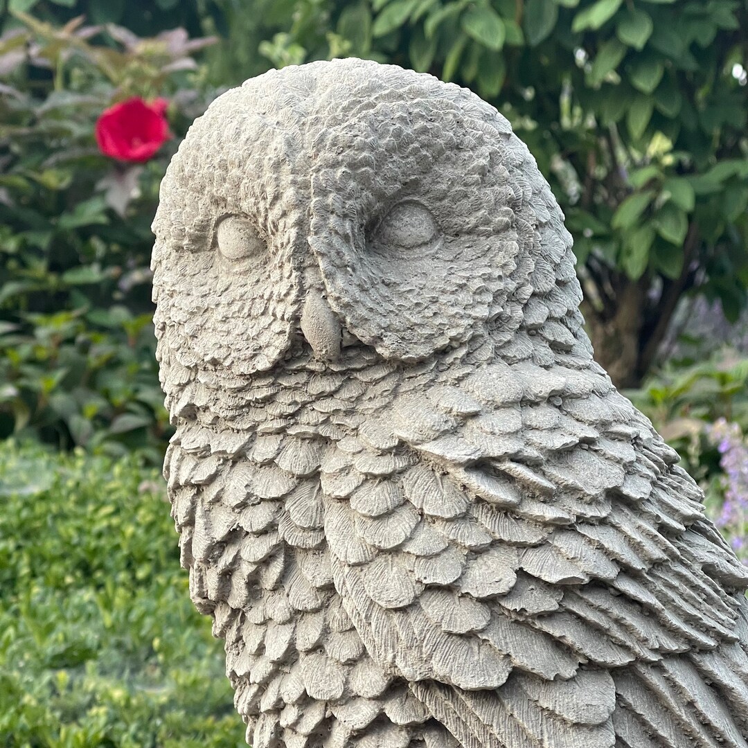Concrete Owl Garden Statue 16 Large Outdoor Cement Lawn Ornament to ...
