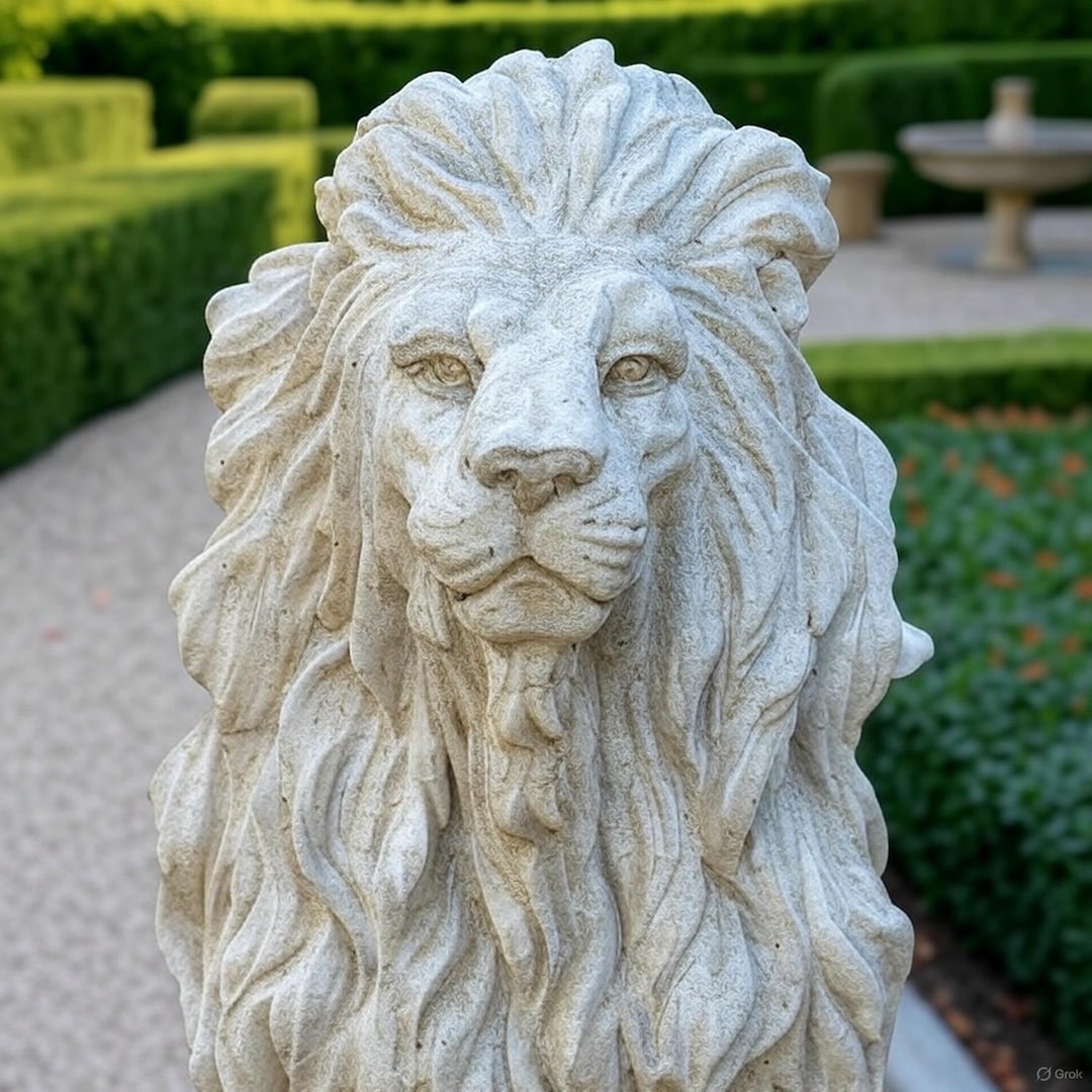 Sitting Concrete Lion Statue: 16.5" Garden Sculpture Outdoor Decor ...