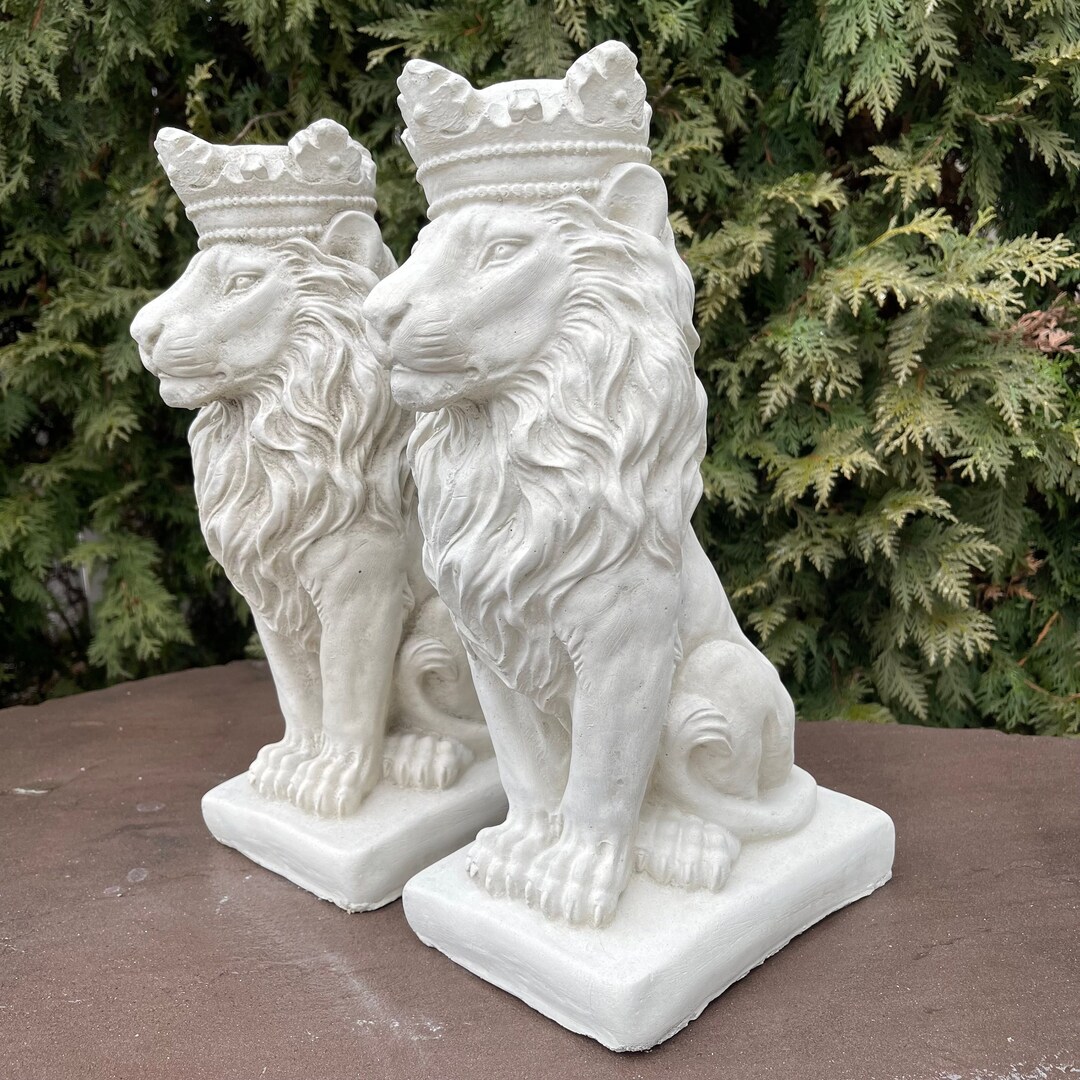14 Concrete Lion Statues Outdoor Garden Ornament Decor Sitting Cement ...