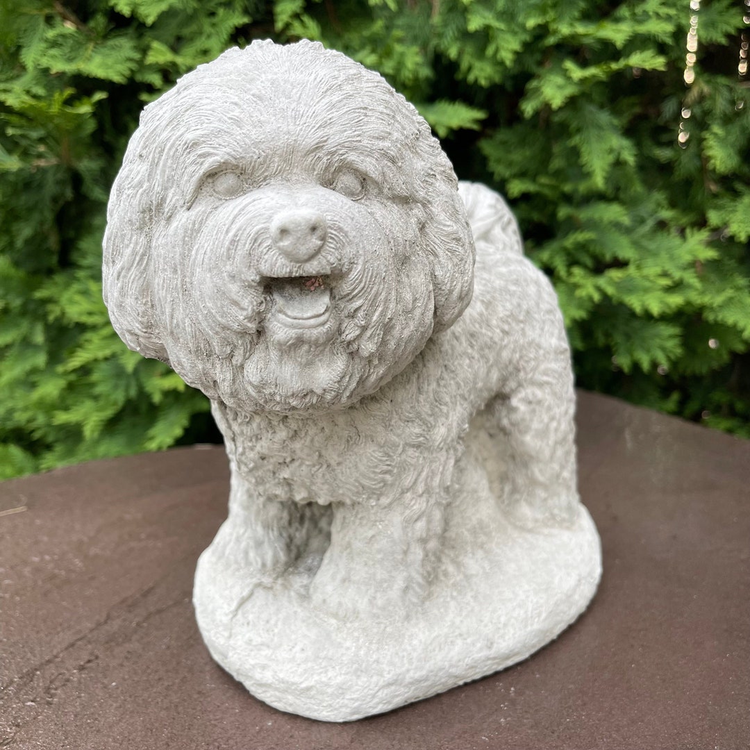 9" Bichon Frise Garden Statue Outdoor Concrete Memorial Grave Gift ...