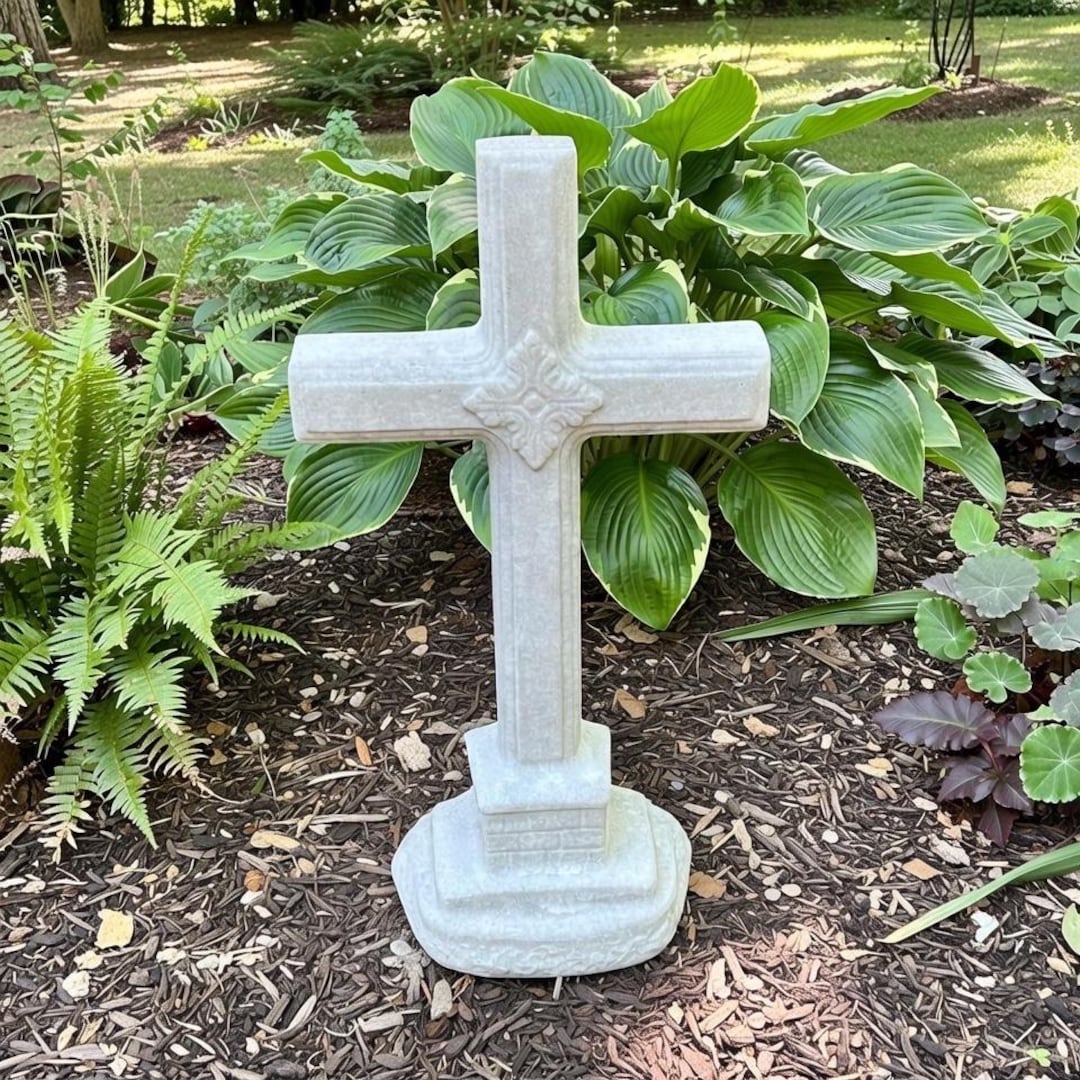 Concrete Cross Garden Statue 18 Inch Rustic Religious Outdoor Decor ...