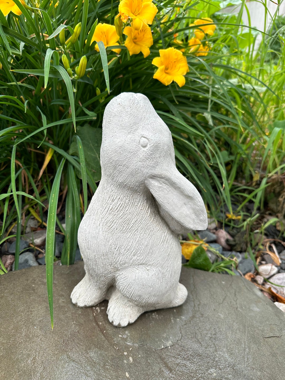 Concrete Bunny Rabbit Garden Statue 12 Tall Outdoor Cement Bunnies Gift ...