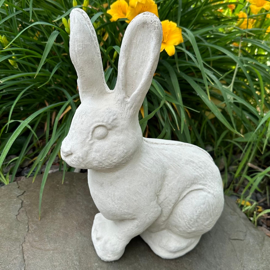 14.5" Bunny Rabbit Garden Statue Tall Large Outdoor Concrete Farm ...