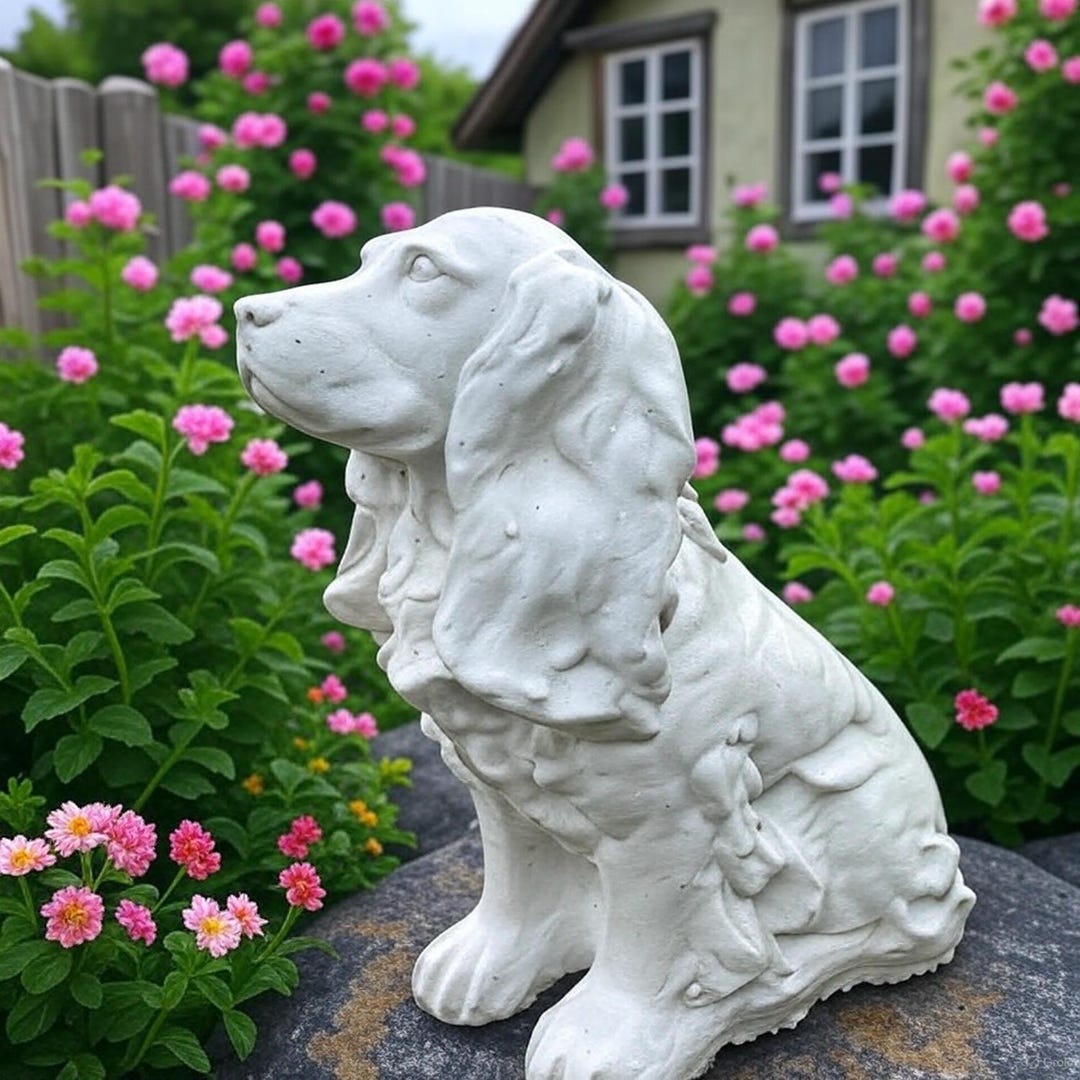 12" Concrete Cocker Spaniel Memorial Statue - Outdoor Garden Dog ...