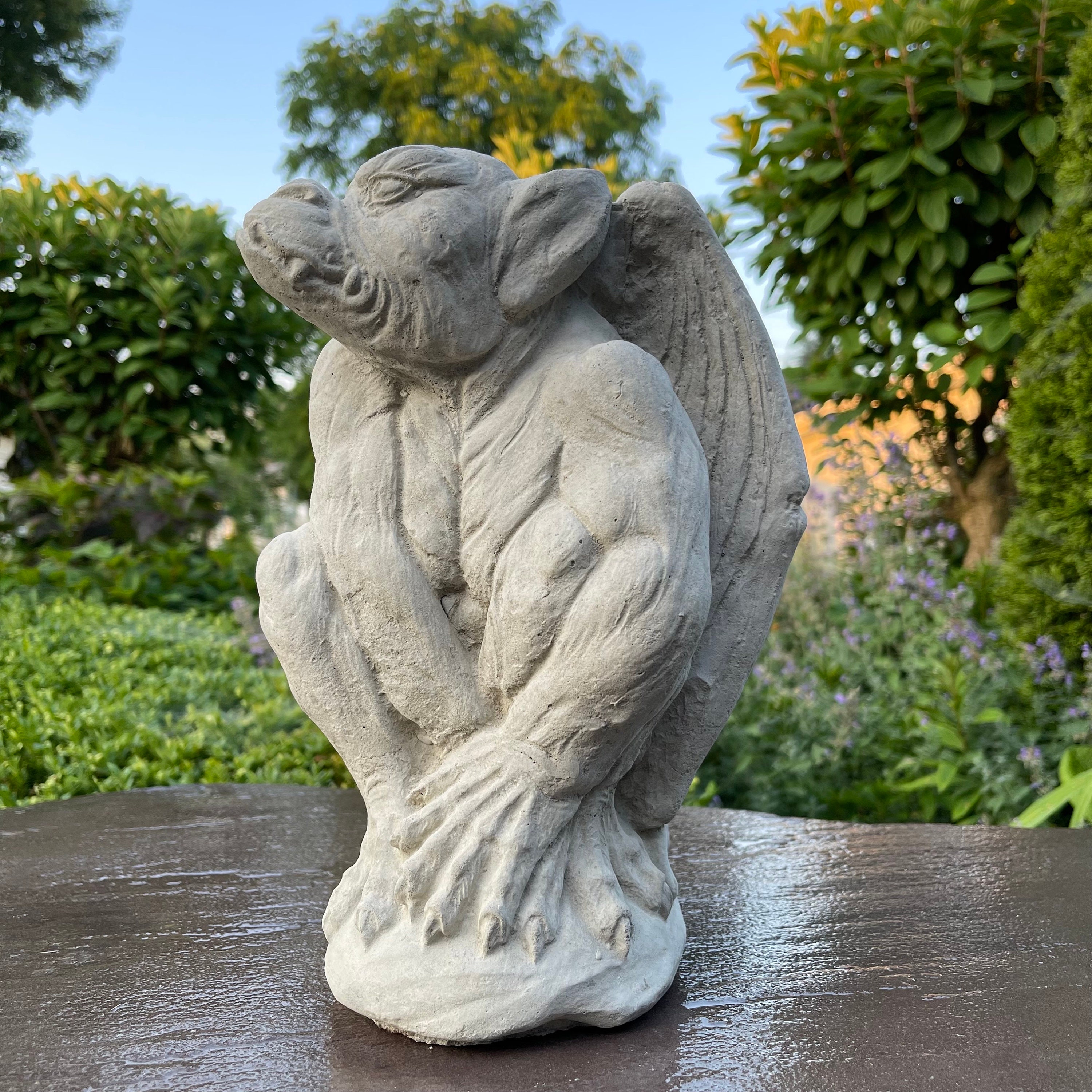 Gothic Winged Gargoyle Concrete Statue 11 Inch Garden Sculpture Outdoor ...
